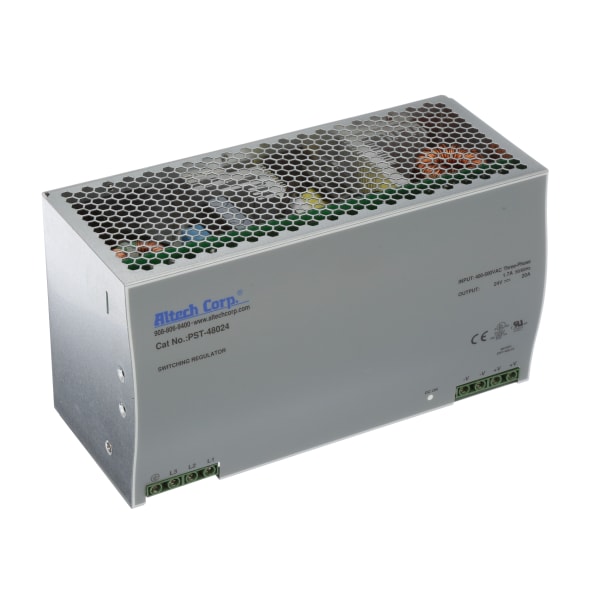 Altech Corp - PST-48024 - Power Supply,AC-DC,24V,20A,340-550V In,Enclosed,DIN Rail Mount,480W ...
