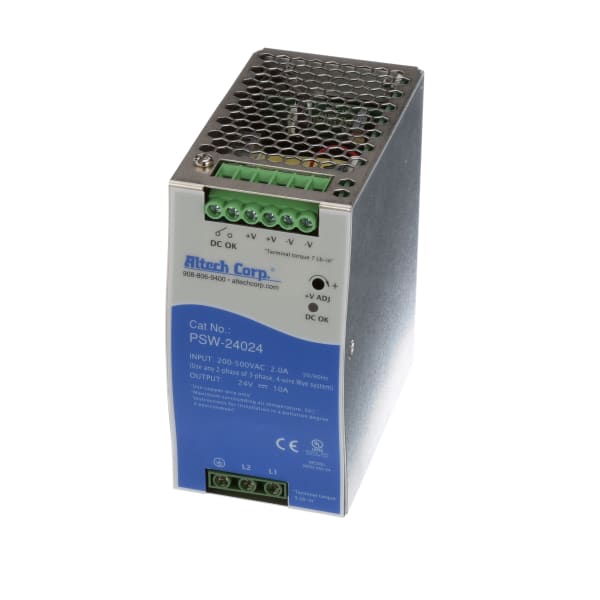 Altech Corp - PSW-24024 - Power Supply,AC-DC,24V,10A,200-550V In,Enclosed,DIN Rail Mount,240W ...
