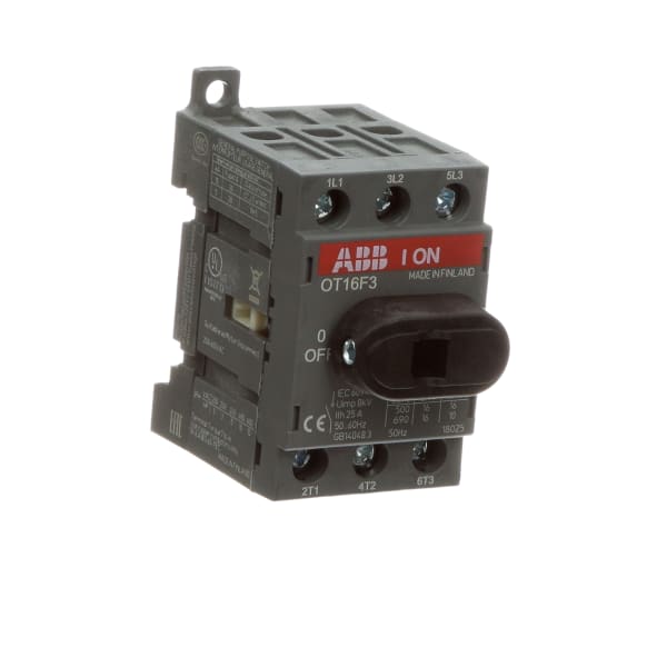 ABB - OT16F3 - Non-Fused Disconnect switch 20A 3 Poles 600VAC, DIN Rail / Panel Mount, UL508 - RS