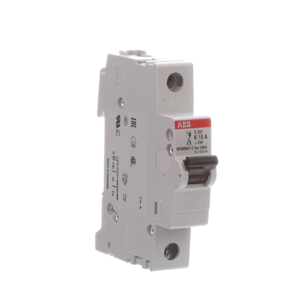 ABB - S201-K10 - Circuit Breaker, Supplementary, K Curve, 1-Pole, 10A, 480Y/277 VAC, UL1077, DIN ...