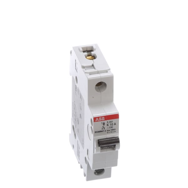 ABB - S201-K10 - Circuit Breaker, Supplementary, K Curve, 1-Pole, 10A, 480Y/277 VAC, UL1077, DIN ...