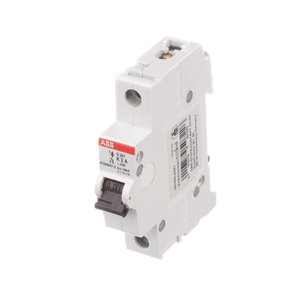 ABB - S201-K2 - Circuit Breaker, Supplementary, K Curve, 1-Pole, 2A, 480Y/277 VAC, UL1077, DIN - RS