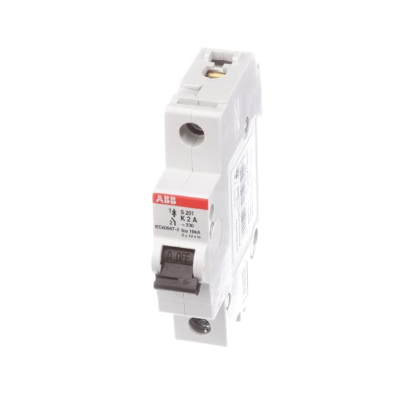ABB - S201-K2 - Circuit Breaker, Supplementary, K Curve, 1-Pole, 2A, 480Y/277 VAC, UL1077, DIN - RS