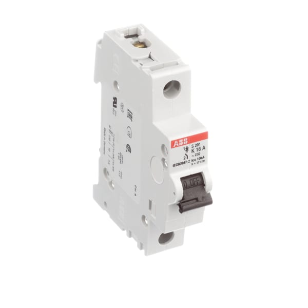 ABB - S201-K16 - Circuit Breaker, Supplementary, K Curve, 1-Pole, 16A, 480Y/277 VAC, UL1077, DIN ...
