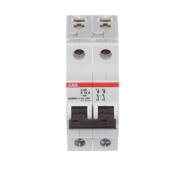 ABB - S202-K16 - Circuit Breaker, Supplementary, K Curve, 2-Pole, 16A, 480Y/277 VAC, UL1077, DIN ...