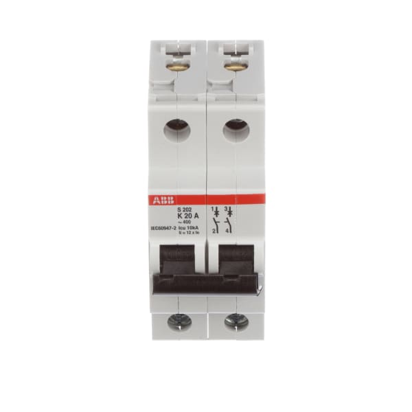 ABB - S202-K20 - Circuit Breaker, Supplementary, K Curve, 2-Pole, 20A, 480Y/277 VAC, UL1077, DIN ...