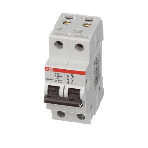 ABB - S202-K20 - Circuit Breaker, Supplementary, K Curve, 2-Pole, 20A, 480Y/277 VAC, UL1077, DIN ...