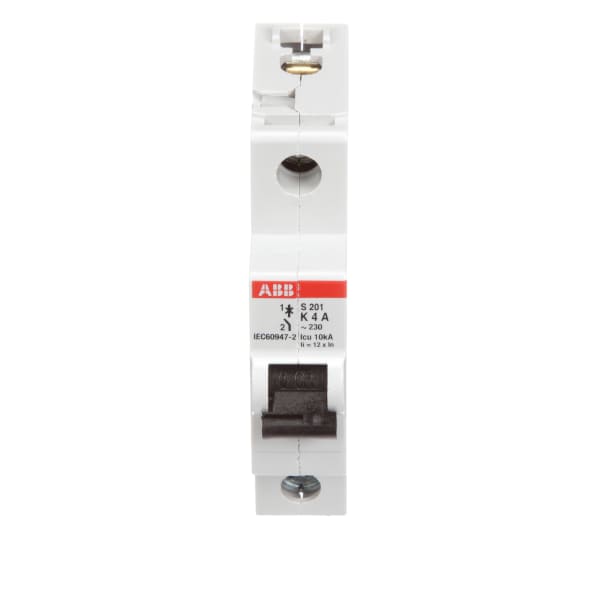 ABB - S201-K4 - Circuit Breaker, Supplementary, K Curve, 1-Pole, 4A, 480Y/277 VAC, UL1077, DIN - RS