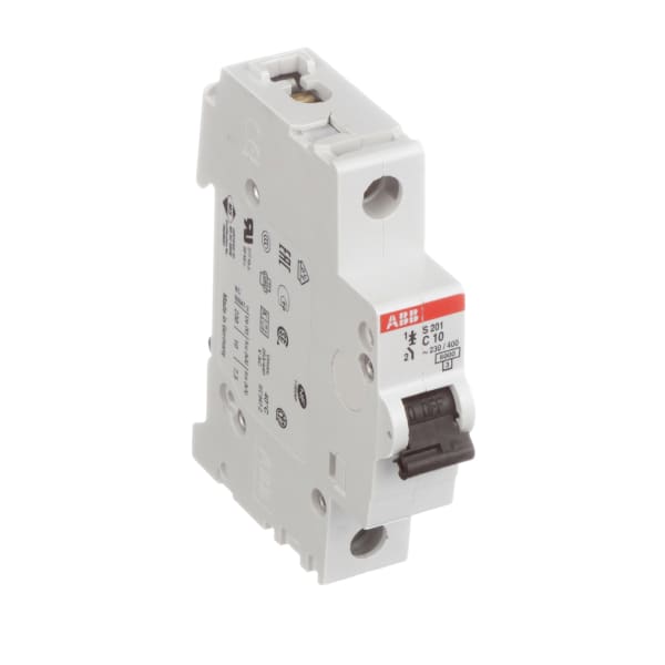 ABB - S201-C10 - Circuit Breaker, Supplementary, C Curve, 1-Pole, 10A, 480Y/277 VAC, UL1077, DIN ...