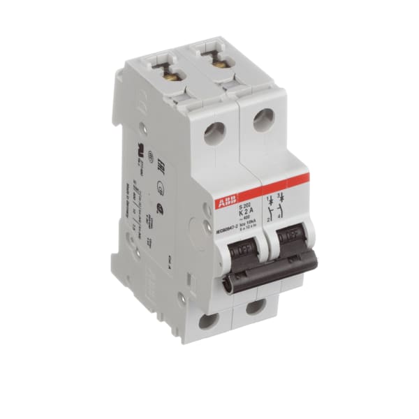 ABB - S202-K2 - Circuit Breaker, Supplementary, K Curve, 2-Pole, 2A, 480Y/277 VAC, UL1077, DIN - RS