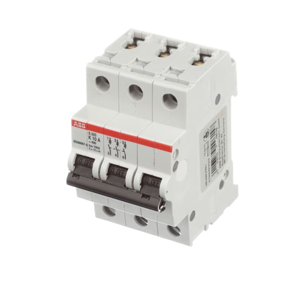 ABB - S203-K10 - Circuit Breaker, Supplementary, K Curve, 3-Pole, 10A, 480Y/277 VAC, UL1077, DIN ...