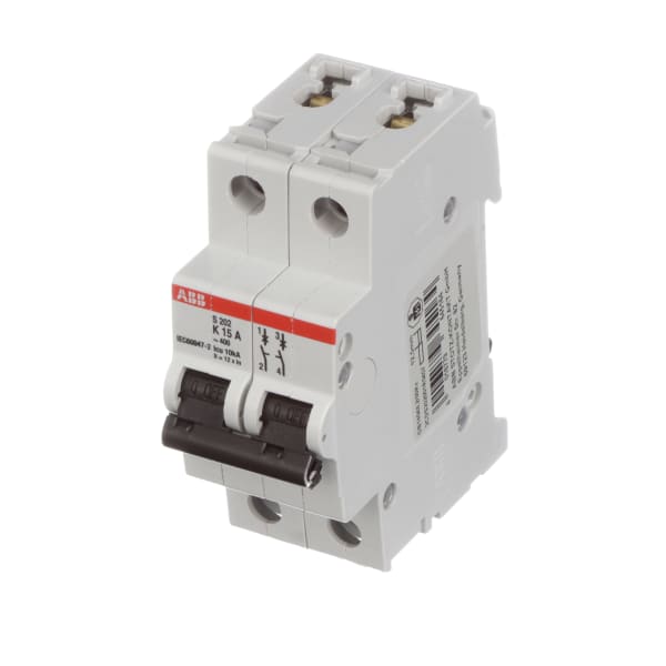 ABB - S202-K15 - Circuit Breaker, Supplementary, K Curve, 2-Pole, 15A, 480Y/277 VAC, UL1077, DIN ...