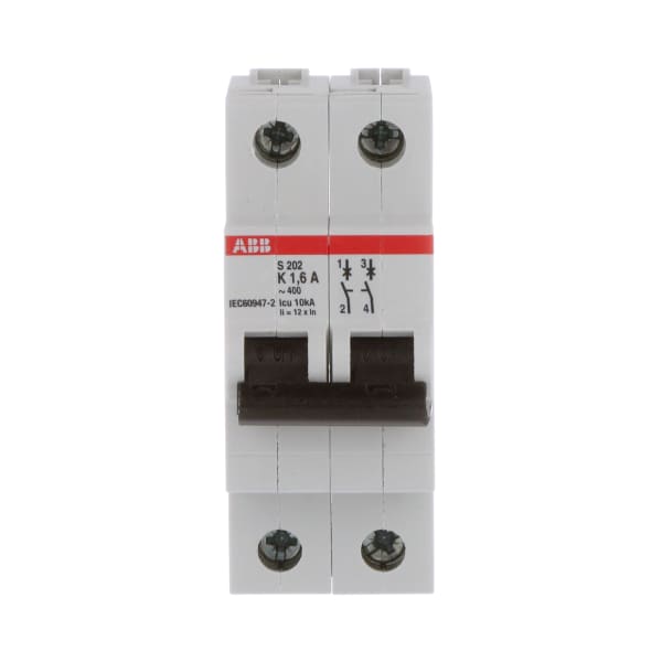ABB - S202-K1.6 - Circuit Breaker, Supplementary, K Curve, 2-Pole, 1.6A, 480Y/277 VAC, UL1077 ...