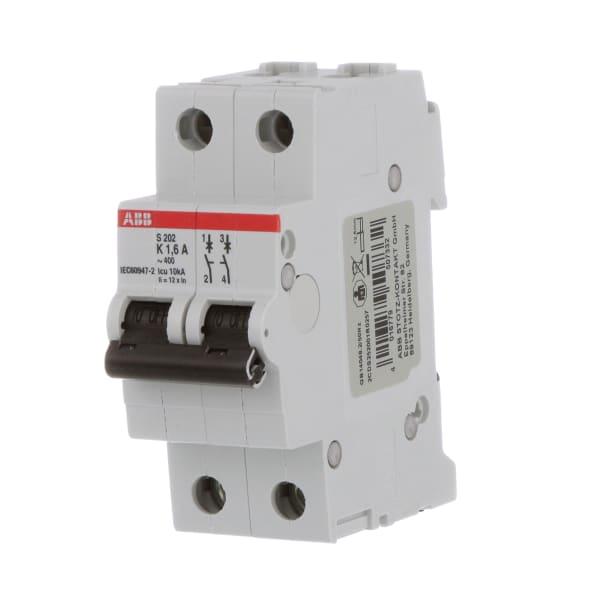 ABB - S202-K1.6 - Circuit Breaker, Supplementary, K Curve, 2-Pole, 1.6A, 480Y/277 VAC, UL1077 ...