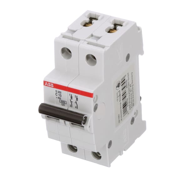 ABB - S202-C10 - Circuit Breaker, Supplementary, C Curve, 2-Pole, 10A, 480Y/277 VAC, UL1077, DIN ...