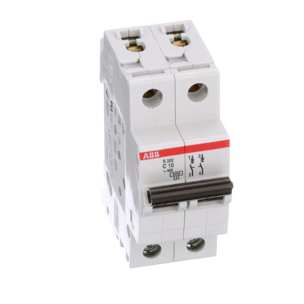 ABB - S202-C10 - Circuit Breaker, Supplementary, C Curve, 2-Pole, 10A, 480Y/277 VAC, UL1077, DIN ...