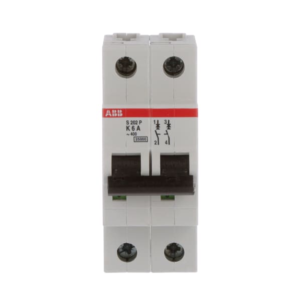 ABB - S202P-K6 - Circuit Breaker, Supplementary, K Curve, 2-Pole, 6A, 10kA, 480Y/277VAC, UL1077 - RS