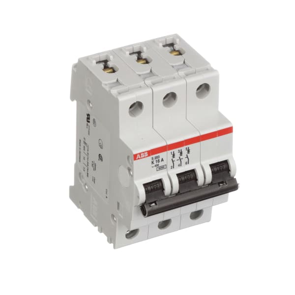 ABB - S203-K16 - Circuit Breaker, Supplementary, K Curve, 3-Pole, 16A, 6kA, 480Y/277VAC, UL1077 - RS