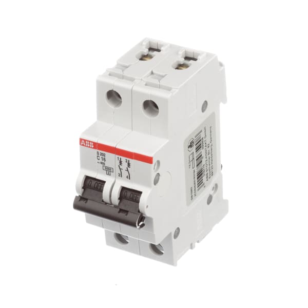 ABB - S202-C16 - Circuit Breaker, Supplementary, C Curve, 2-Pole, 16A, 6kA, 480Y/277VAC, UL1077 - RS