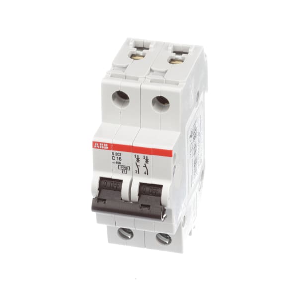 ABB - S202-C16 - Circuit Breaker, Supplementary, C Curve, 2-Pole, 16A, 6kA, 480Y/277VAC, UL1077 - RS