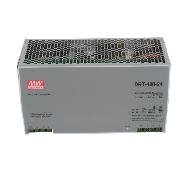 MEAN WELL - DRT-480-24 - Power Supply,AC-DC,24V,20A,400-550V In ...
