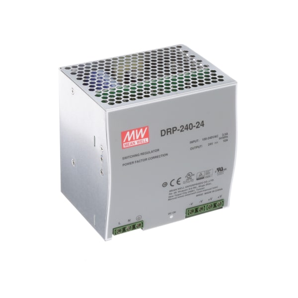 MEAN WELL - DRP-240-24 - Power Supply,AC-DC,24V,10A,85-264V In,Enclosed,DIN Rail,PFC,240W,DRP ...