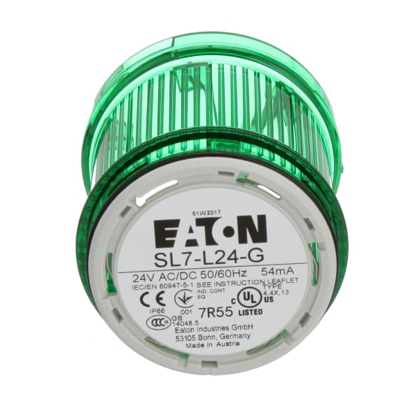 Eaton - Cutler Hammer - SL7-L24-G - Green Led Beacon, Steady Light Effect, 73 mm Base, 24 V AC ...