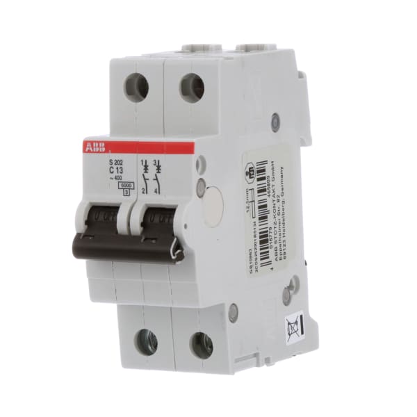 ABB - S202-C13 - Circuit Breaker; 2-Pole; C Curve; 13A; 6kA; 480Y/277VAC; Handle; Screw ...