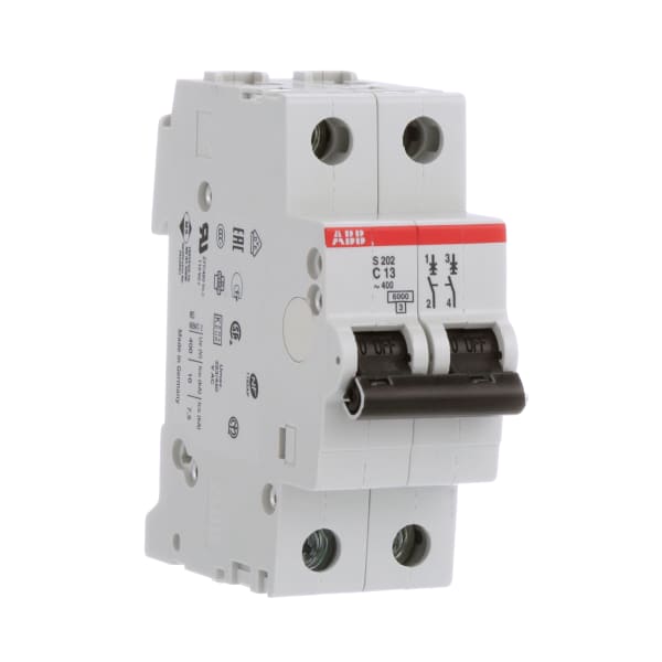 ABB - S202-C13 - Circuit Breaker; 2-Pole; C Curve; 13A; 6kA; 480Y/277VAC; Handle; Screw ...