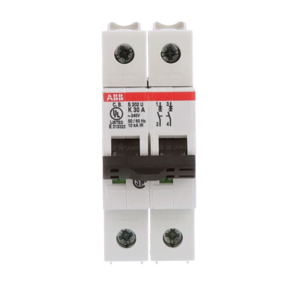 ABB - S202U-K30 - Circuit Breaker; 2-Pole; K Curve; 30A; 240VAC; Handle; Screw Terminals; UL 489 ...