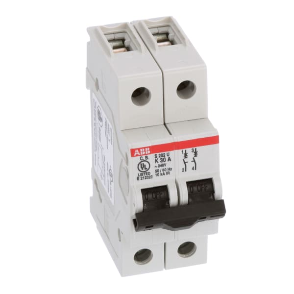 ABB - S202U-K30 - Circuit Breaker; 2-Pole; K Curve; 30A; 240VAC; Handle; Screw Terminals; UL 489 ...
