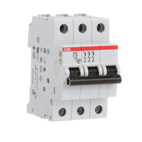 ABB - S203-C10 - Circuit Breaker; 3-Pole; C Curve; 10A; 6kA; 480Y/277VAC; Handle; Screw Termin. - RS
