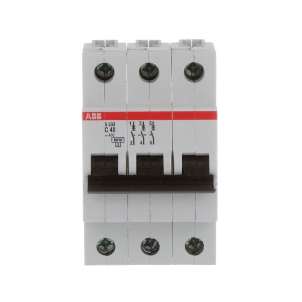 ABB - S203-C40 - Circuit Breaker,Mini,3 Pole,C Curve,40A,6kA,480Y/277VAC,Handle,Screw Termin. - RS