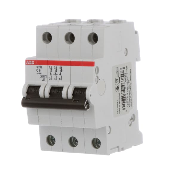 ABB - S203-C6 - Circuit Breaker,Miniature,3 Pole,C Curve,6A,6kA,480Y/277VAC,Handle,Screw Term - RS