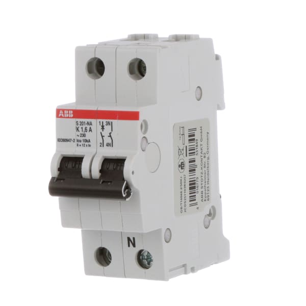 ABB - S201-K1.6NA - Miniature Circuit Breaker, 1P+N K 1.6A 480Y/277 SUPP - RS