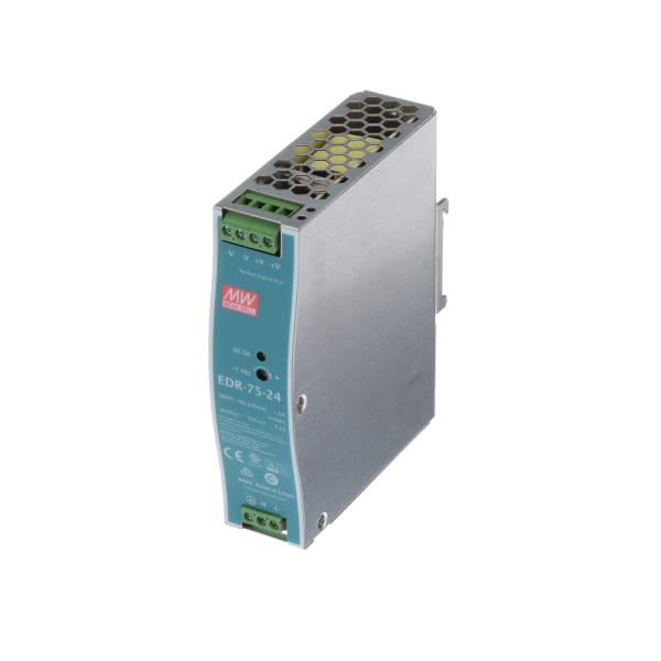 MEAN WELL - EDR-75-24 - Power Supply, AC-DC, 24V,3.2A, 100-264V In, Enclosed, DIN Rail Mount ...