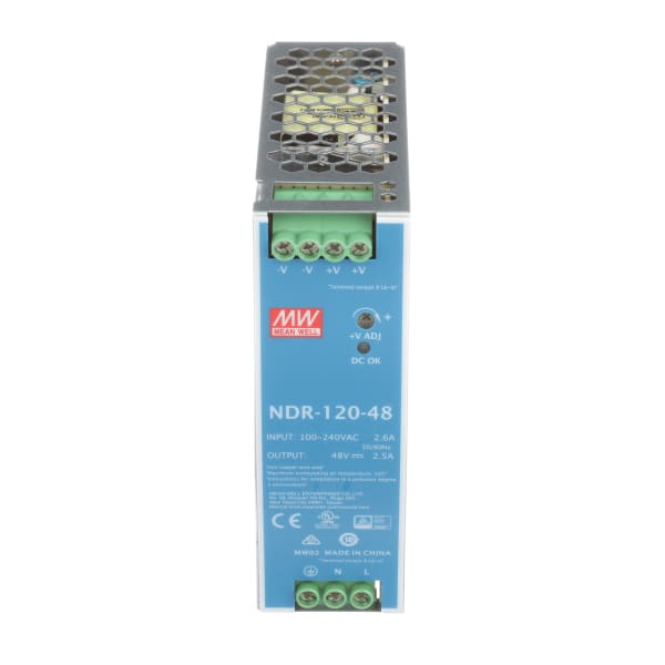 MEAN WELL - NDR-120-48 - Power Supply, AC-DC, 48V,2.5A, 100-264V In, Enclosed, DIN Rail Mount ...
