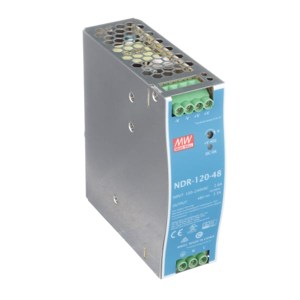 MEAN WELL - NDR-120-48 - Power Supply, AC-DC, 48V,2.5A, 100-264V In, Enclosed, DIN Rail Mount ...