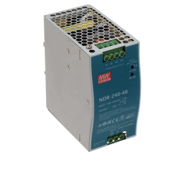 MEAN WELL - NDR-240-48 - Power Supply,AC-DC,48V,5A,100-264V In,Enclosed,DIN Rail Mount,PFC,NDR ...