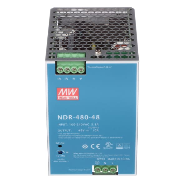 MEAN WELL - NDR-480-48 - Power Supply,AC-DC,48V,10A,100-264V In,Enclosed,DIN Rail,PFC,480W,NDR ...