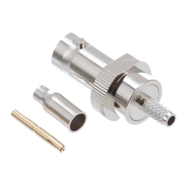 RS PRO - 5463866 - Straight Cable Mount BNC Connector 50 Ohm Crimp Term. Nickel RG174/U - RS