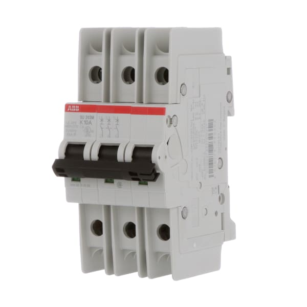 ABB - SU203M-K10 - Miniature Circuit Breaker, Trip Curve K, 10 Amp, 3 Pole, UL489 - RS