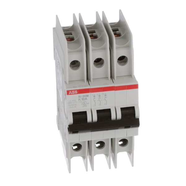 ABB - SU203M-K10 - Miniature Circuit Breaker, Trip Curve K, 10 Amp, 3 Pole, UL489 - RS