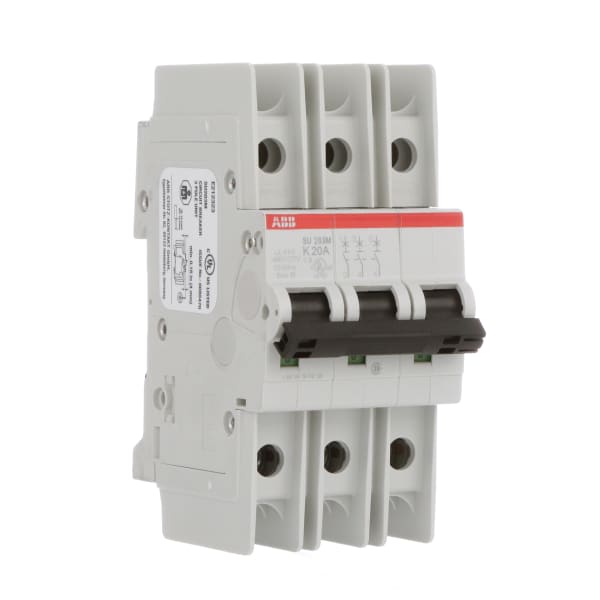 ABB - SU203M-K20 - Miniature Circuit Breaker, Trip Curve K, 20 Amp, 3 Pole, UL489 - RS