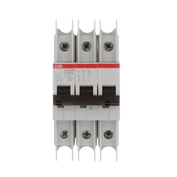 ABB - SU203M-K50 - Miniature Circuit Breaker, Trip Curve K, 50 Amp, 3 Pole, UL489 - RS
