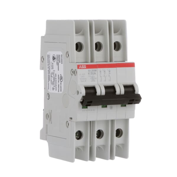 ABB - SU203M-K50 - Miniature Circuit Breaker, Trip Curve K, 50 Amp, 3 Pole, UL489 - RS