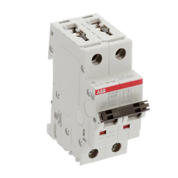 ABB - ST202M-D63 - Circuit Breaker, Miniature, DIN Rail Mount, D Curve, 2 Pole, 63A - RS