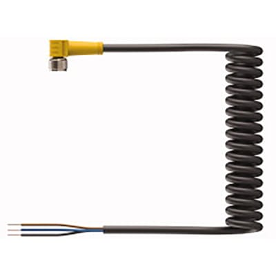 Turck - PKW 3M-3/S90-SP - Cordset, M8 Female Right Angle, Spiral, 3 Wire, 3 Meter, TPU, Black ...