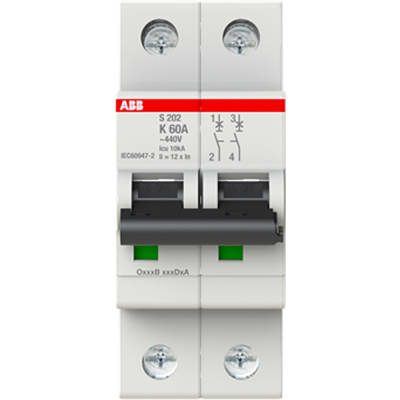 ABB - S202-K60 - Circuit Breaker; 2-Pole; K Curve; 60A; 6kA; 480Y/277VAC; Handle; Screw ...