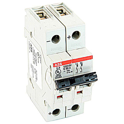 ABB - S202UDC-K60 - Circuit Breaker; 2-Pole; K Curve; 60A; 125VDC; Handle; Screw Terminals; UL ...